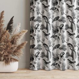 Bilderwelten Vorhang Vögel auf Streifen Schwarz Weiß - blickdichte Gardine Illustration Muster Tiere Schwarz-Weiß Wohnzimmer Schlafzimmer Küche Bad Badezimmer