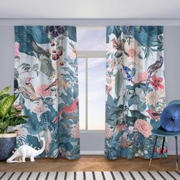 Vorhang Vintage Collage - Vogelgarten - blickdichte Gardine Blumen Floral Botanik Tropical Illustration Tiere Vintage Wohnzimmer Schlafzimmer Küche