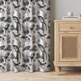 Vorhang Vögel auf Streifen Schwarz Weiß - blickdichte Gardine Illustration Muster Tiere Schwarz-Weiß Wohnzimmer Schlafzimmer Küche Bad Badezimmer