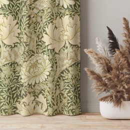 Vorhang William Morris Muster - Große Blüten - blickdichte Gardine Muster Blumen Floral Vintage Wohnzimmer Schlafzimmer Küche Bad Badezimmer Grün