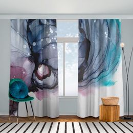 Vorhang Linien im Nachtblauen Kokon - blickdichte Gardine Kunstdruck Muster Wohnzimmer Schlafzimmer Küche Bad Badezimmer Blau