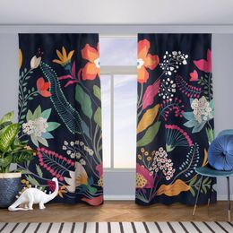 Vorhang Mexikanische Blumen - blickdichte Gardine Illustration Blumen Floral Wohnzimmer Schlafzimmer Küche Bad Badezimmer Jugendzimmer Bunt