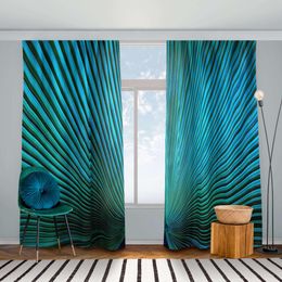 Vorhang Tropische Pflanzen Palmenblatt in Türkis II - blickdichte Gardine Botanik Tropical Natur Wohnzimmer Schlafzimmer Küche Bad Badezimmer
