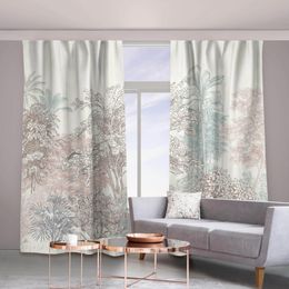 Vorhang Tropenwald mit Palmen in Pastell - blickdichte Gardine Wald Bäume Botanik Tropical Illustration Natur Wohnzimmer Schlafzimmer Küche Bad