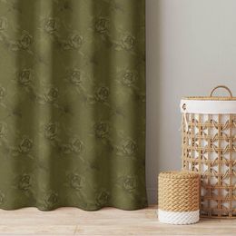 Vorhang Pfingstrosen und Mohn - Olive Grün - blickdichte Gardine Muster Blumen Floral Wohnzimmer Schlafzimmer Küche Bad Badezimmer Grün