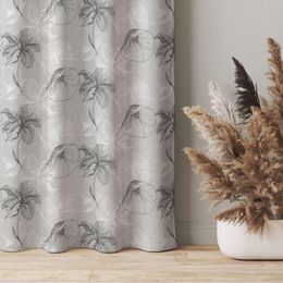 Vorhang Blüten Mix - Grau - blickdichte Gardine Muster Blumen Floral Wohnzimmer Schlafzimmer Küche Bad Badezimmer Grau