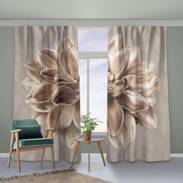 Vorhang Dahlie Bronze Metallic Mokka Zentriert - blickdichte Gardine Blumen Floral Wohnzimmer Schlafzimmer Küche Bad Badezimmer Jugendzimmer Gold