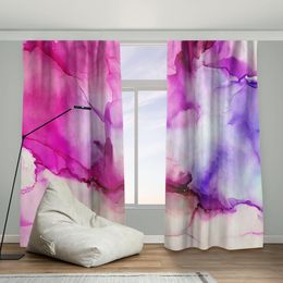 Vorhang Farbkomposition in Pink und Lila - blickdichte Gardine Abstrakt Aquarell Kunstdruck Wohnzimmer Schlafzimmer Küche Bad Badezimmer Pink