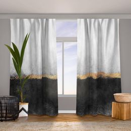 Vorhang Abstrakter Goldener Horizont Schwarz Wei&szlig; - blickdichte Gardine Abstrakt Aquarell Kunstdruck Schwarz-Wei&szlig; Wohnzimmer Schlafzimmer K&uuml;che Bad