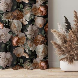 Vorhang Rote Rosen mit Weißen Rosen - blickdichte Gardine Botanik Tropical Illustration Muster Wohnzimmer Schlafzimmer Küche Bad Badezimmer Beige