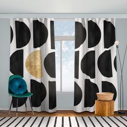 Vorhang Geometrischer Halbkreis II - blickdichte Gardine Kunstdruck Muster Schwarz-Weiß Wohnzimmer Schlafzimmer Küche Bad Badezimmer Schwarz/Weiß