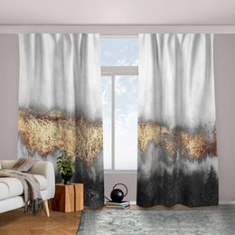 Vorhang Goldspuren in Aquarell - blickdichte Gardine Abstrakt Aquarell Kunstdruck Wohnzimmer Schlafzimmer Küche Bad Badezimmer Gold