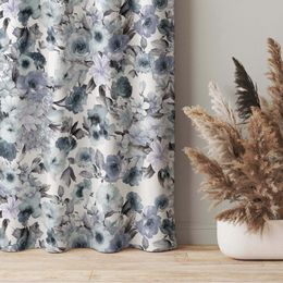 Vorhang Grünliches Blumenmuster - blickdichte Gardine Aquarell Blumen Floral Kunstdruck Muster Wohnzimmer Schlafzimmer Küche Bad Badezimmer Weiß