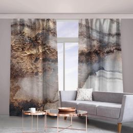 Vorhang Goldener Marmor gemalt - blickdichte Gardine Abstrakt Aquarell Kunstdruck Wohnzimmer Schlafzimmer Küche Bad Badezimmer Schwarz