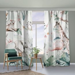 Vorhang Aquarell Afrika Tiere - blickdichte Gardine Aquarell Wald Bäume Kinder Kunstdruck Natur Kinderzimmer Baby Babyzimmer Mädchen Mädchenzimmer