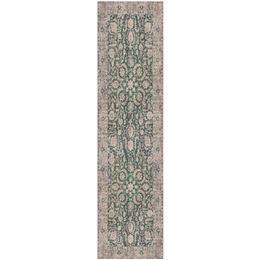 Teppich FLAIR RUGS "Beau Floral", grün, B:60cm H:2mm L:230cm, Kunstfaser, Teppiche, Waschbarer Vintage Teppich, Wohnzimmer, Schlafzimmer, Esszimmer