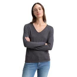 V-Ausschnitt-Pullover Tom Tailor, Damen, Gr. L (40), grau (anthrazit meliert), Feinstrick, Obermaterial: 60% Baumwolle, 40% Viskose, unifarben, figurbetont hüftlang, V-Ausschnitt, eng Flachstrickbündchen, Pullover, aus Feinstrick