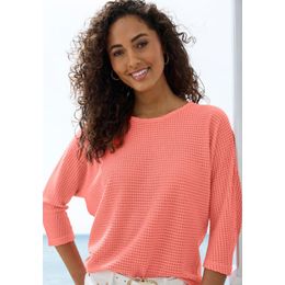 3/4-Arm-Shirt Vivance "aus bügelfreiem Waffelstrick", Damen, Gr. 48/50, apricot, Strick, Obermaterial: 64% Polyester, 34% Viskose, 2% Elasthan, leicht transparent, unifarben, Rundhals, Shirts, aus bügelfreier Strickqualität