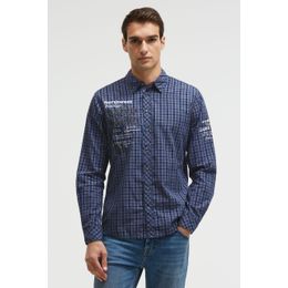 Langarmhemd CAMP DAVID, Herren, Gr. XXL, Normalgrößen, blau, Material: 100% Baumwolle, bedruckt, bestickt, kariert, figurbetont normal, 1-Knopf-Manschette, Hemden, aus Baumwolle