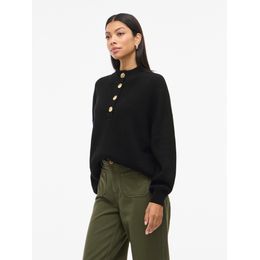 Stehkragenpullover Vila "VICHING CREW NECK L/S KNIT TOP - NOOS", Damen, Gr. XL, schwarz (schwarz beauty), Strick, Obermaterial: 100% Baumwolle, unifarben, regular fit normal, hoch geschlossener Ausschnitt, Rippbündchen, Pullover