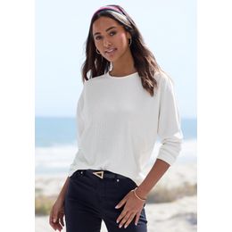 Langarmshirt Vivance "in modischer Struktur-Optik", Damen, Gr. 40/42, wei&szlig; (creme), Strick, Obermaterial: 55% Polyester (REPREVE), 42% Viskose, 3% Elasthan, Strukturmuster, figurumspielend, Rundhals, Shirts Langarmshirt, aus pflegeleichter Strickqualit&auml;t mit Viskose, Topseller