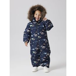 Overall name it "NMMSNOW10 SUIT AOP FO NOOS", Jungen, Gr. 104, schwarz sapphire aop:dino earth, Fleece, Obermaterial: 100% Polyester, bedruckt, Casual, regular fit, Overalls