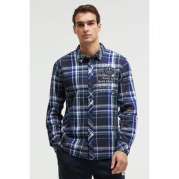 Langarmhemd CAMP DAVID, Herren, Gr. L, Normalgrößen, blau, Material: 100% Baumwolle, bedruckt, bestickt, kariert, regular fit normal, 1-Knopf-Manschette, Hemden, aus Baumwolle