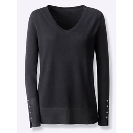 Heine Witt Damen Feinstrickpullover mit Ziernieten am &Auml;rmel, schwarz, Gr&ouml;&szlig;e 36
