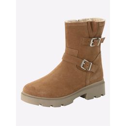 sheego Damen Stiefelette mit Bändern und Schnallen, camel, Größe 42