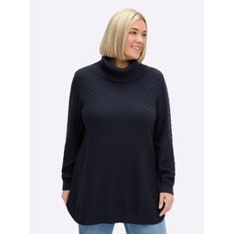 sheego Damen Pullover in A-Form, mit Rippbündchen, tiefblau, Größe 40/42