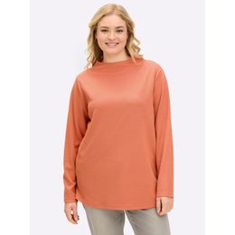 sheego Damen Sweatshirt mit Fischgr&auml;t-Jacquardmuster, kirsche-orange-gemustert, Gr&ouml;&szlig;e 44/46