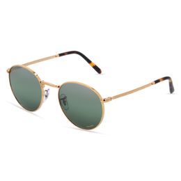 Ray-Ban RB 3637 NEW ROUND | Unisex-Sonnenbrille | Fassung: Vollrand, Panto, Metall, Gold | Glasfarbe: Grün