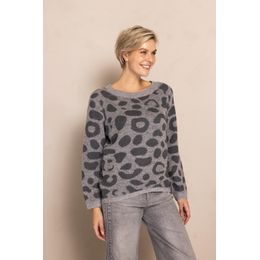 Strickpullover Zhrill "ZHISABELLA", Damen, Gr. L, grau leo, Strick, Obermaterial: 58% Polyester, 33% Polyamid, 9% Wolle, regular fit hüftlang, Rundhals, Pullover, Leoparden Muster, Regular Fit
