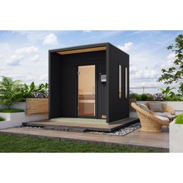 Saunahaus Karibu ""Arcodia" schwarz", schwarz, Bio-Kombiofen, externe Steuerung, 400 kW, Saunen, aus hochwertiger nordischer Fichte