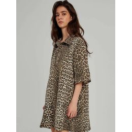 Jeanskleid NORR "NORR Dress Hannali V-neck Denim", Damen, Gr. 38, leo print, Obermaterial: 100% Baumwolle, Kleider