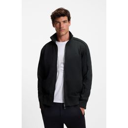Sweatjacke BOSS Green "Mirror", Herren, Gr. S, schwarz001, Sweatware, Obermaterial: 99% Polyester, 1% Elasthan, unifarben, regular fit normal, hoch geschlossener Ausschnitt, Bündchen, Sweatjacken, Flachstrickkragen, regular fit, Reißverschluss, gesteppter Jacquard