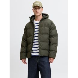 Jack & Jones Steppjacke JACK & JONES "JJESOHO PUFFER HOOD SN", Herren, Gr. L, grün (rosin), Web, Obermaterial: 100% Polyester, unifarben, regular fit, hoch geschlossener Ausschnitt, Bündchen, Jacken