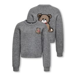 Strickpullover KIDS Only "KOGTEDDY L/S PULLOVER KNT NOOS", Jungen, Gr. 110/116, medium grau melange detail:teddy, Strick, Obermaterial: 70% Polyacryl, 30% Polyester, unifarben, regular fit normal, Rundhals, Rippbündchen, Pullover