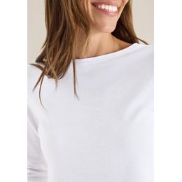 3/4-Arm-Shirt Cecil, Damen, Gr. M (40), weiß, Jersey, Obermaterial: 100% Baumwolle, unifarben, regular fit hüftbedeckend, U-Boot-Ausschnitt, Shirts, mit U-Boot-Ausschnitt