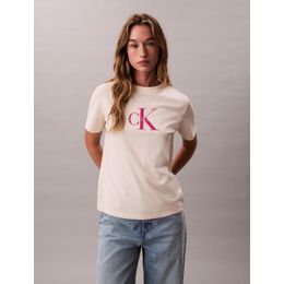 Damen T-Shirt "HERO SS CLASSIC MONOLOGO CNECK T"birch, Gr. XXS, Calvin Klein Jeans, Jersey, Obermaterial: 100% Baumwolle, Shirts, mit großem CK-Print