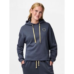 Kapuzensweatshirt Pieces "PCCHILLI LS HEART HOODIE NOOS BC", Damen, Gr. M, ombre blau detail:gold heart, Sweatware, Obermaterial: 50% Baumwolle, 50% Polyester, unifarben, regular fit hüftlang, ohne Ausschnitt, Rippbündchen, Sweatshirts
