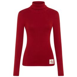 Rollkragenpullover Calvin Klein Jeans, Damen, Gr. XS (36), winery, Rippstrick, Obermaterial: 100% Baumwolle, figurbetont normal, hoch geschlossener Ausschnitt, Pullover, Rippstrick, figurbetonte Passform, Markenlabel