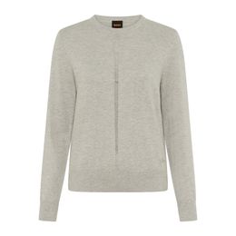 Strickpullover BOSS Orange "Finguine Premium Damenmode", Damen, Gr. L (40), light, pastel grau 056, Feinstrick, Obermaterial: 50% Baumwolle, 50% Schurwolle, Ajourstrickmuster, unifarben, normal, Rundhals, angesetztes Bündchen mit Schlitz, Pullover, mit Ajour-Dekor, Rundhalsform