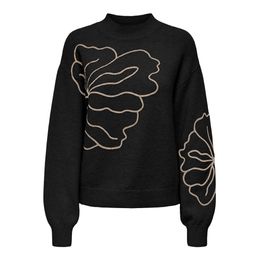 Jacqueline de Yong Strickpullover JDY "JDYJELLA L/S FLOWER PULLOVER KNT NOOS", Damen, Gr. S, schwarz detail:with cement, Strick, Obermaterial: 79% Polyester, 13% Polyacryl, 6% Wolle, 2% Elasthan, gemustert, regular fit hüftlang, Rundhals, Rippstrickbündchen, Pullover
