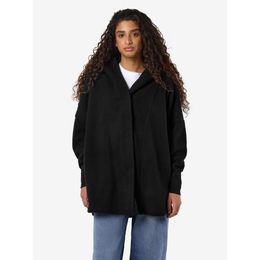 Kapuzensweatjacke Noisy may "NMCOZY L/S LONG SHACKET W HOOD JRS NOOS", Damen, Gr. M, schwarz, Sweatware, Obermaterial: 100% Polyester, unifarben, relaxed fit normal, V-Ausschnitt, Rippbündchen, Sweatjacken