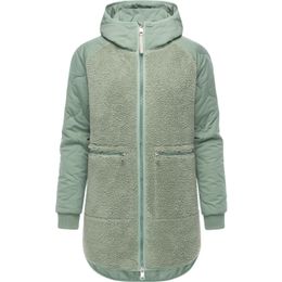 Fellimitatmantel Ragwear "Longeddy", Damen, Gr. M (38), graugr&uuml;n, Obermaterial 1: 100% Polyester; Obermaterial 2: 70% Polyester, 30% Nylon; Innenfutter: 100% Polyester; Wattierung: 100% Polyester, figurumspielend ca. Mitte Oberschenkel, hoch geschlossener Ausschnitt, &Auml;rmel ohne &Auml;rmelschlitz Rippb&uuml;ndchen, M&auml;ntel, Kuscheliger Pl&uuml;schmantel mit Kapuze