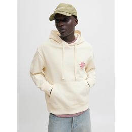 Jack & Jones Kapuzensweatshirt JACK & JONES "JORMEADOWS SWEAT HOOD", Herren, Gr. XL, wei&szlig; (antique wei&szlig;), angeraute Sweatware, Obermaterial: 100% Baumwolle, bedruckt, relaxed fit normal, Rippb&uuml;ndchen, Sweatshirts