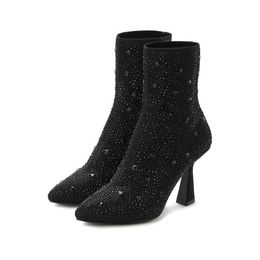 Lascana High-Heel-Stiefelette 'Sock Boot, Schlupf-Stiefel, Ankle Boots,' schwarz Gr. 44 f&uuml;r Damen. Mit Glitzersteine, Schmucksteine