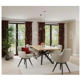 Vorhang HOMING "Roja" Gr. 1, rot, B:140cm H:245cm, Jacquard, Polyester, Gardinen, blickdicht, rot, Blumen, floral, rose, Wohnzimmer, Schlafzimmer