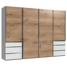 Schwebetürenschrank wimex "Level by fresh to go", weiß (weiß, plankeneichefarben), B:300cm H:216cm T:65cm, Schränke, mit Synchronöffnung